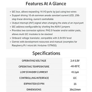 AW9523B IO Expansion Board for Raspberry Pi/Micro:bit/Ardu/STM32, I2C Interface, Expands 16 I/O Pins Allows Using 4 Expansion Boards at The Same Time, Expanding up to 64 I/O Ports