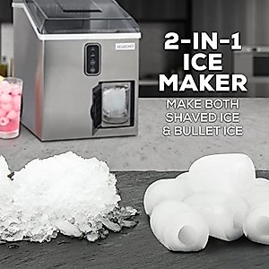 Igloo 44 lb Dual Purpose Ice Cube Maker & Dispensing Shaver, 12 Cubes Every 7-15 Minutes, 44 Lbs Daily, LED Touch Control Panel with Indicator Lights, Includes Ice Basket & Scoop, Stainless Steel