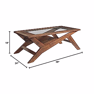 Signature Design by Ashley Charzine Contemporary Rectangular Coffee Table with Clear Tempered Glass Top, Brown
