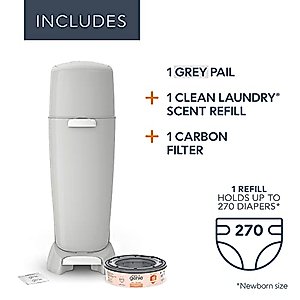 Diaper Genie Complete Pail with Built-In Odor Controlling Antimicrobial, Includes Pail and 1 Refill, Gray Pail, 2 Piece Set (Pack of 1)