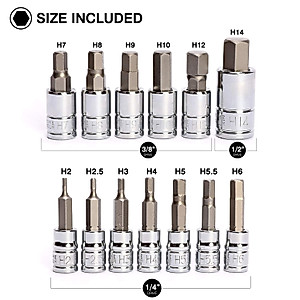 CASOMAN 13 Piece Hex Bit Socket Set, S2 Steel Bit Socket Tool Kit, Metric, 2mm-14mm, Allen Bit Socket Kit