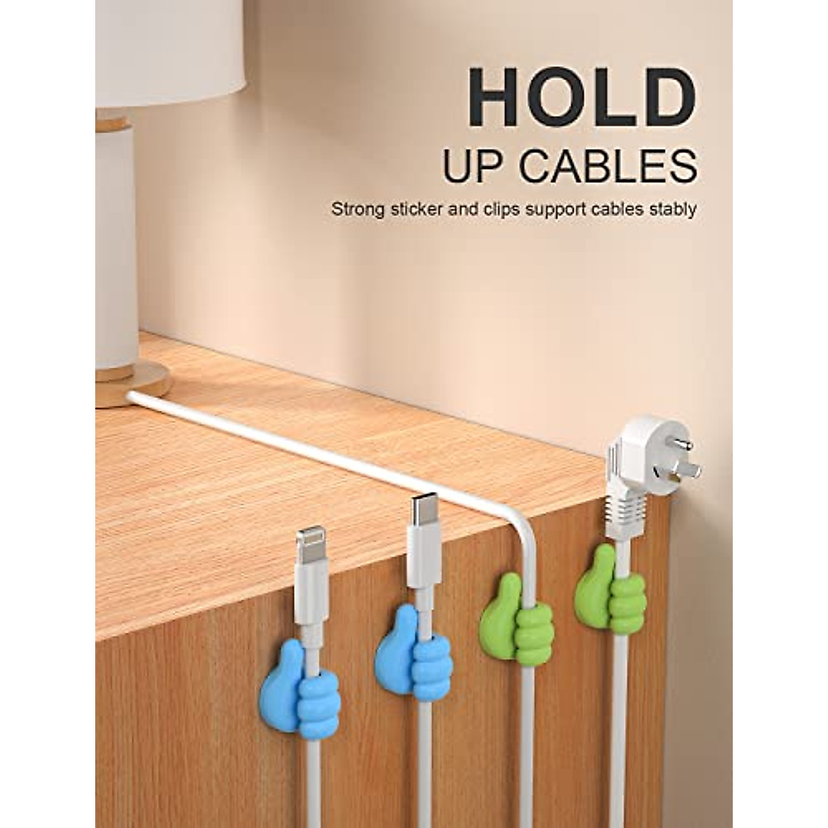 iToleeve 12Pcs Cable Clips, Fun Cord Holders, Silicone Thumb Wall Hooks, Cord Organizer for Desk Wall Car Nightstand, Cord Clips, Wire Holders, Phone USB Charger Cable Management, Key Hanger