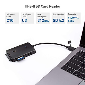 Cable Matters 10Gbps USB C Multiport Adapter (USB C Hub) with USB-A, USB-C, MicroSD and UHS-II SD Card Reader, 2.5 3.5 Inch SATA Hard Drive Reader -Thunderbolt 4 / USB4 / Thunderbolt 3 Port Compatible