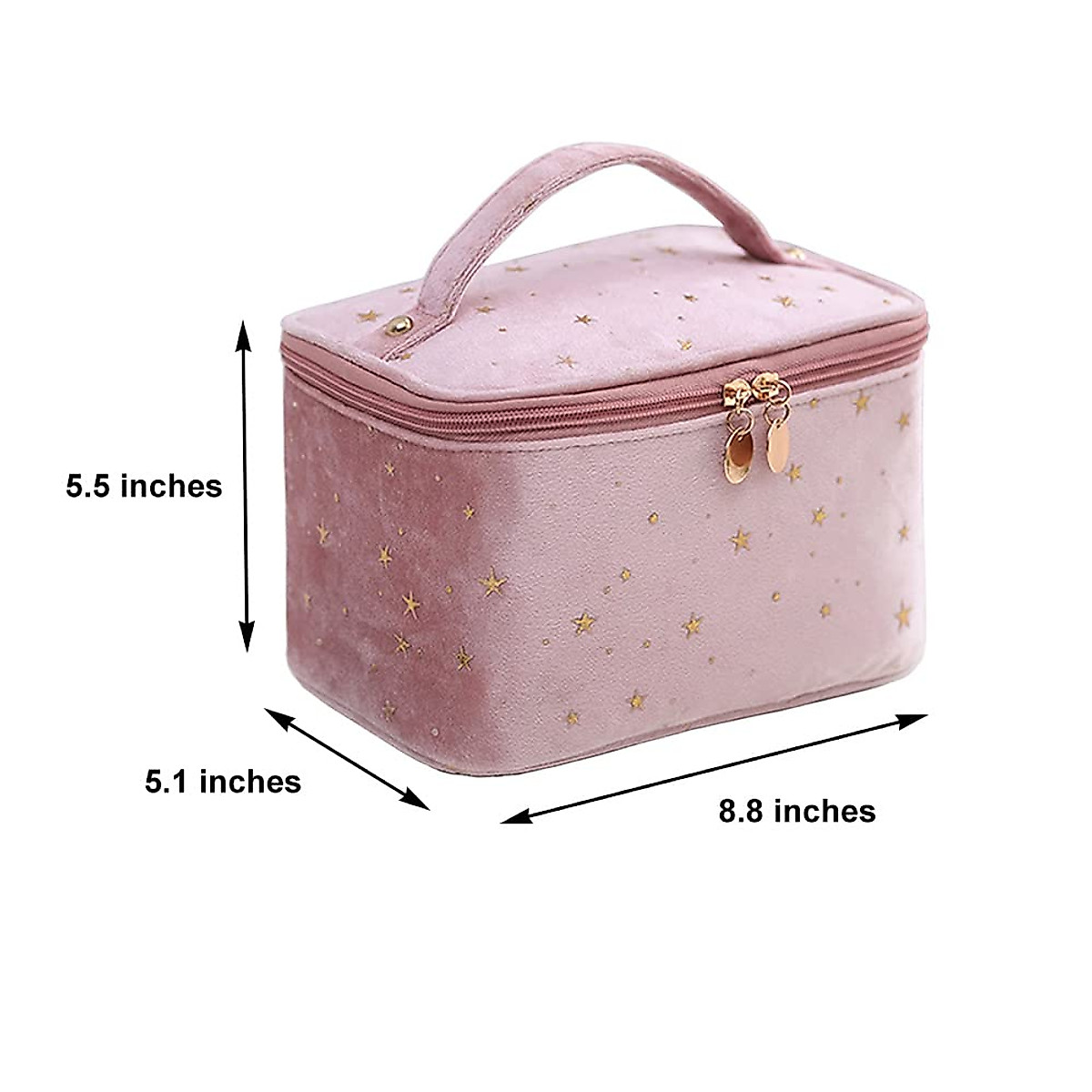 HOYOFO Velvet Makeup Bag with Handle Cosmetic Bags with Makeup Brush Holder Travel Make up Bag for Women, A Pink