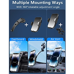 Wireless Car Charger for Samsung Galaxy Z Flip, 15W Charging [AUTO Moving Coil], Dash Air Vent Auto-Clamping Car Phone Holder Charger Mount Wireless Charging for iPhone 15/14/13, Galaxy Z Flip 5/4/3