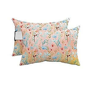 Recliner Head Pillow Ledge Loungers Chair Pillows with Insert Plant Pink Blue Flower Gradient Background Lumbar Pillow with Adjustable Strap Outdoor Waterproof Patio Pillows for Beach Pool, 2 PCS