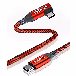 2 Pack Right Angle USB C to USB C Cable (6.6ft,60W), Type C 90 Degree Nylon Braided Fast Charging Cable for MacBook Pro,iPad Pro, Samsung Galaxy S20 Note 20,Google Pixel 4 3 XL (Red)