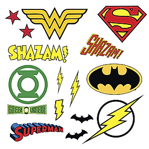 RoomMates RMK2749SCS DC Superhero Logos Peel and Stick Wall Decals 16 count