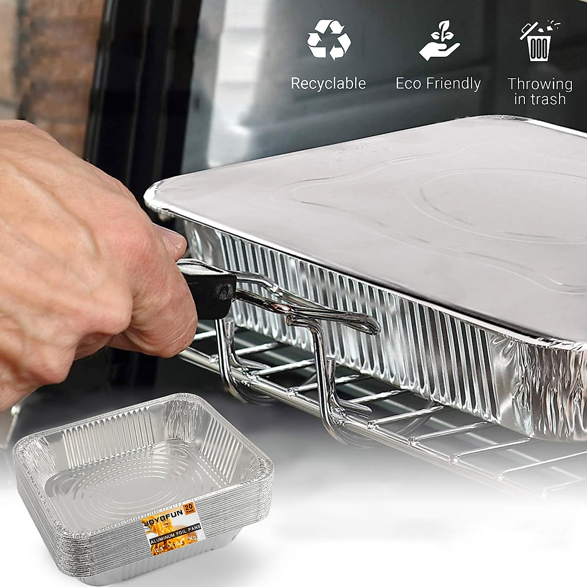 10 Pack Aluminum Pans With Lids,12.5x10.2 Extra Heavy Duty Durable Disposable Aluminum Foil Pans,Half Size Deep Steam Table Pans -Baking Pans for Cooking,Food Prepping,Party Holidays Christmas BBQ