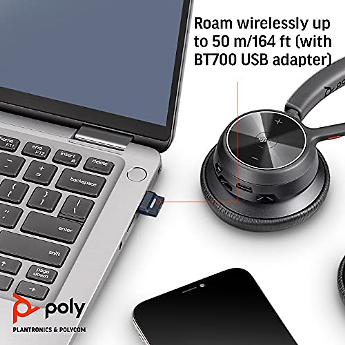 Poly - Voyager 4320 UC Wireless Headset + Charge Stand (Plantronics) - Headphones w/Mic - Connect to PC/Mac via USB-A Bluetooth Adapter, Cell Phone via Bluetooth-Works w/Teams (Certified), Zoom&More
