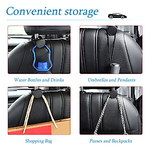 AUCELI Car Seat Back Hook, 4 Pack Hidden Hooks for Auto Headrest, Multi-Functional Backseat Storage Organizer, Strong Front and Rear Seat Hanger, Universal Vehicle Accessories for Purse Coat