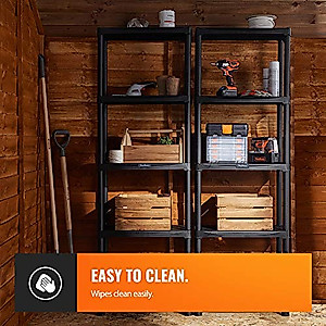 VonHaus 5 Tier Garage Shelving Unit (Pack of 2) - Black Plastic Interlocking Utility Storage Shelves - Each Unit: 68 x 24 x 12 inches