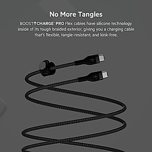 Belkin BoostCharge Pro Flex Braided USB-C to USB-C Cable (3M/10FT), USB-IF Certified Power Delivery PD Fast Charging Cable for iPhone 16 Series, MacBook Pro, iPad Pro, Galaxy S23, S22, & More - Black