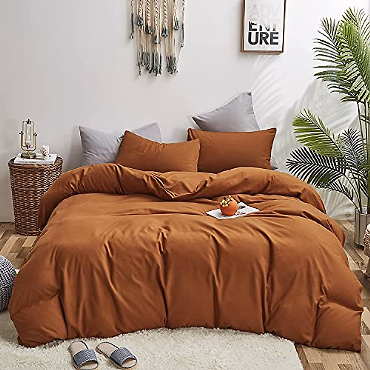 CLOTHKNOW Caramel Pumpkin Comforter Set Queen Burnt Orange Bedding Comforter Sets Brown Queen Comforter Terracotta Bed Comforter Sets Soft Bedding Sets 3Pcs Pumpkin Comforter Sets Queen