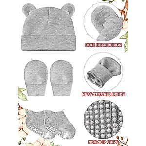 Geyoga Newborn Baby Hat Bear Ears Mittens and Socks Set for 0-6 Month(Multicolor,6 Set)