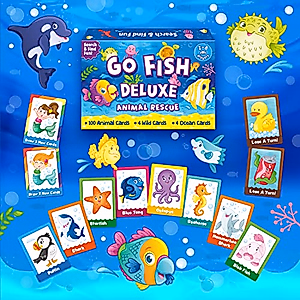 Go Fish Deluxe Animal Rescue! Family Card Game for Girls, Boys & Parents, Strategic Animal Matching Game, Play, Laugh & Learn Together, Ages 5 & Up! Fun at Home, School Travel Search & Find Game Play!