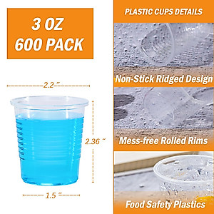 SIUQ 600 Pack 3 oz Clear Plastic Cups, Disposable Bathroom Mouthwash Cups, Small Plastic Drinking Cups for Ice Tea, Tasting, Party, Picnic, BBQ, Travel and Event