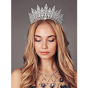 SWEETV Tiara Crown for Women, Wedding Tiara for Bride, Crystal Princess Headpiece, Girls Quinceanera Prom Pageant Crown Diadem, Silver