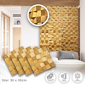 Acepunch 6 Finland Wooden 3D Wall Art Panel Home Decorative Sound Absorbing Dampening Tile Soundproofing Acoustic Music Insulator Noise reduction Home Office Studio Room Finnish Style 12x12in AP1234
