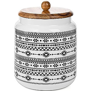 Hedume Kitchen Canister, Ceramic Large Food Storage Jar with Airtight Seal Wooden Lid, 100 Fl Oz Porcelain Food Storage Canister for Home and Kitchen Serving for Coffee, Sugar, Tea, Flour and More