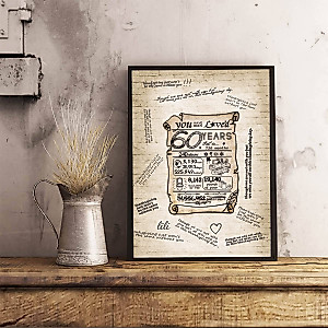 Framed Black 60th Birthday Decorations 60th Birthday Guest Book Alternative 12”x16”, 60 Years Old Birthday Party Supplies Guest Signature Poster, Funny 60 Birthday Gifts for Women Men(60th, Retro)