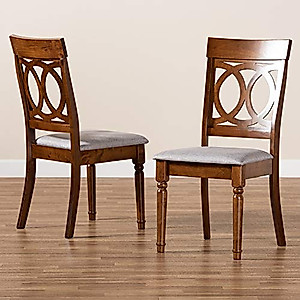 Baxton Studio Lucie Dining Chair and Dining Chair Grey Fabric Upholstered and Walnut Brown Finished Wood 2-Piece Dining Chair Set