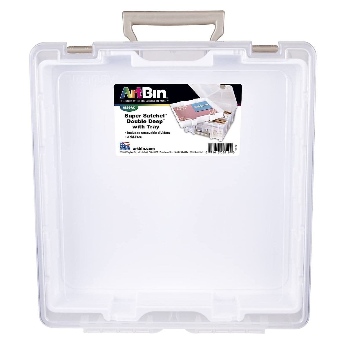 ArtBin 6899AZ Super Satchel Double Deep with Lift-Out Tray Storage Container, Portable Arts & Crafts Organizer with Removable Dividers, Clear