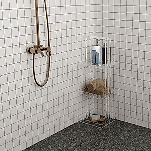 Aquiver Acrylic Standing Shower Caddy - 3 Tier Shower Organizer Stand with Handle - Corner Shower Caddy for Inside Bathroom, Bathtub, 11'' L x 10'' W x 34.6'' H, Clear