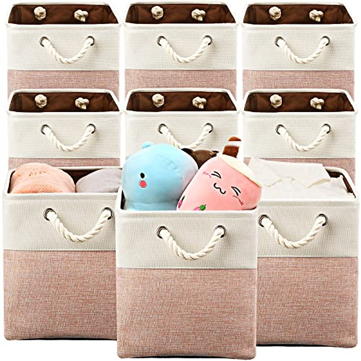 9 Pieces Cube Storage Bins 11 x 11 x 11 Inch Fabric Storage Cubes Basket Cube Storage Organizer Bins Baskets for Cube Storage Collapsible Storage Bins White and Pink for Closet Shelves, Clothes Toys