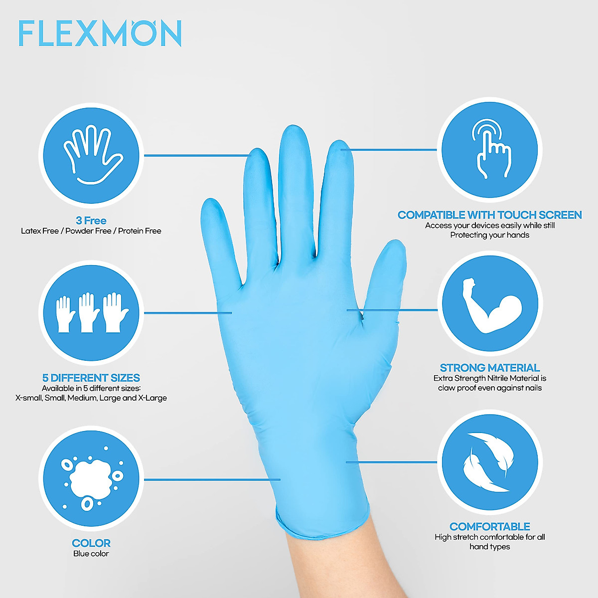 FLEXMON Nitrile Exam Gloves,1000 Count, Single Use, 4.2 Mil Heavy, Sterile, Protective, Disposable, Latex Free (100, Extra Large)