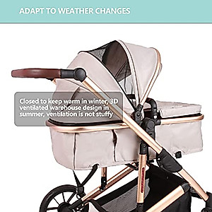 Trenana 5 in 1 Baby Stroller Travel System,Baby Stroller and Car Seat Combo, Includes Quick Folding Aluminium Baby Stroller and Infant Car Seat,High View Modular Stroller with Base(Color:Khaki)