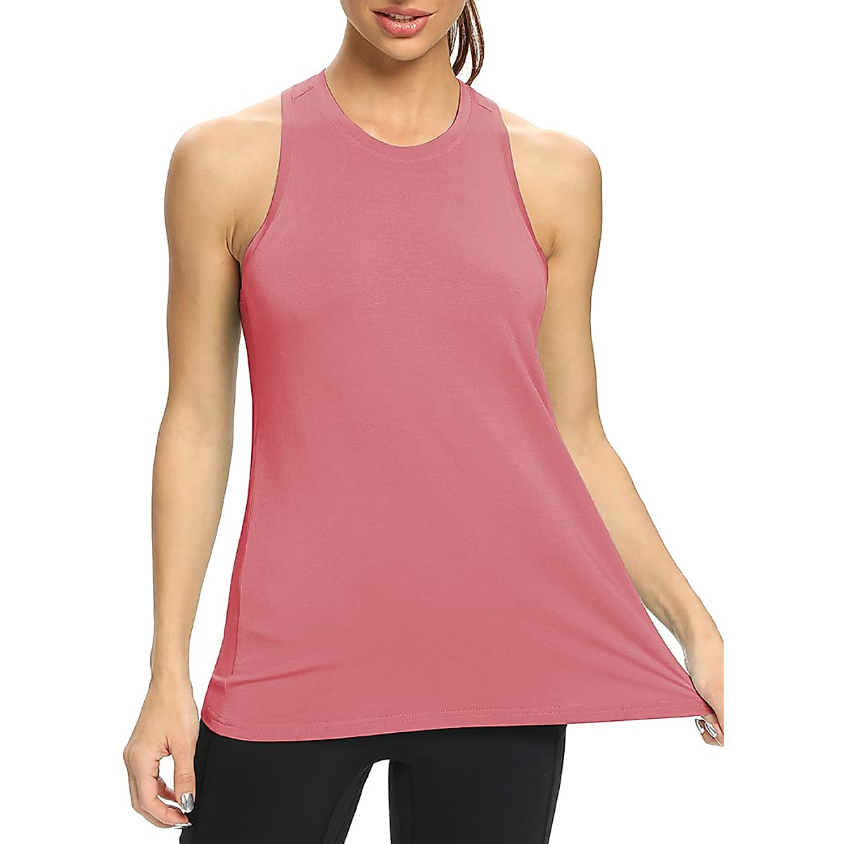 Mippo Workout Tops for Women Loose Fit Tennis Shirt Yoga Tank Top Exercise Clothes Sports Tanks Active Wear Womens Activewear Tank Tops Long Flowy Tank for Women Rose M