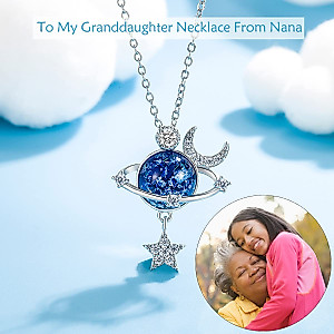 To My Beautiful Granddaughter Stars & Moon Necklace, Special Star Necklace CubicZirconia Stars Moon Universary Sapphires Pendant Necklace For Granddaughter Birthday Graduation Gift, Brass, Cubic