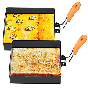 Egg Ring Egg Pan 2PCS Non-stick 4 Inch Square Egg Rings for Frying Eggs with Silicone Handle, Stainless Steel Square Egg Mold for Breakfast Type1