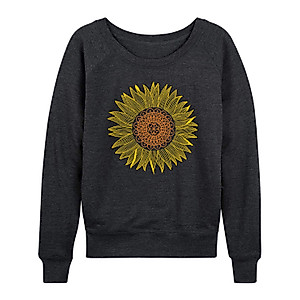 Instant Message - Sunflower Mandala - Ladies French Terry Pullover - Size Large Heather Charcoal