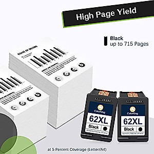62XL Black Ink Cartridge Replacement for hp 62 62 XL Remanufactured with Envy 5540 5640 5660 7645 7640 OfficeJet 5740 8040 OfficeJet Mobile 250 200 Series Printer (2 Black)