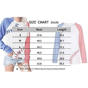 ETATNG Womens Raglan Baseball T-Shirts Crewneck Long Sleeve Patchwork Pullover Casual Tops Red L