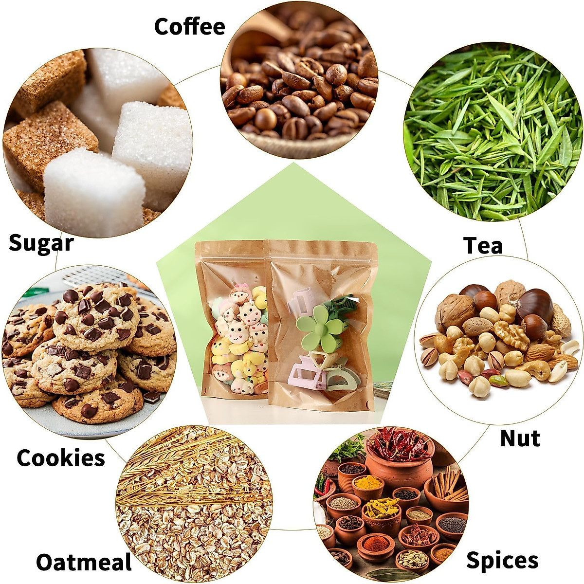 150-Pack Kraft Bags with Window 8 x 12" Reclosable Large Stand Up Mylar Bags for Food Storage Resealable Smell Proof Zip Lock Pouch, Edible Packaging, Reusable bags for Small Business