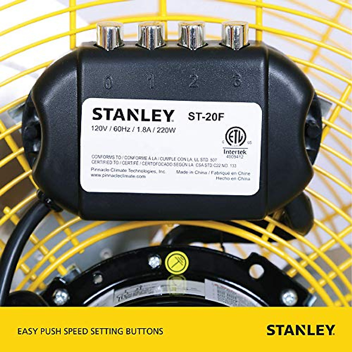 Stanley 20" Industrial High Velocity Floor Fan with 3 Speed Settings. Use for Shop, Garage or Warehouse. All Metal Construction (ST-20F)