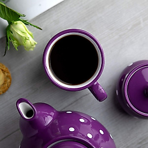 City to Cottage Handmade Purple and White Polka Dot Ceramic Extra Large 17.5oz/500ml | Hot Chocolate, Coffee, Tea Mug, Cup with Handle Unique Designer Pottery Gift for Tea Lovers