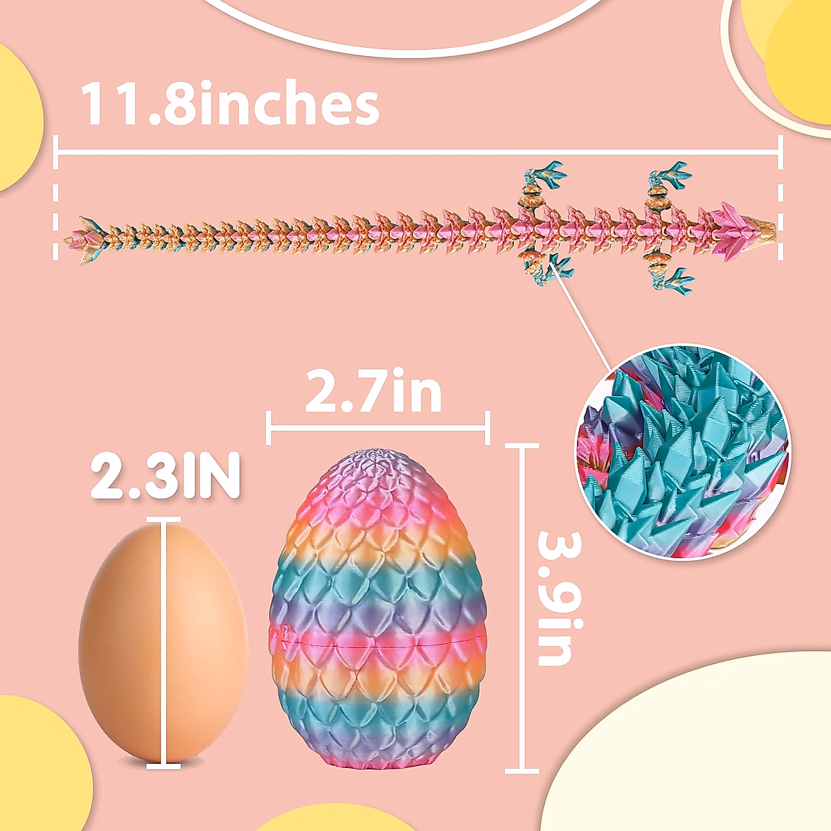 Small Dragon Eggs with Dragon Inside, 3D Printed Surprise Funny Gifts for Kids, Articulated Dragon Fidget Toys for Adults, Executive Desk Toys Office Room Décor (Pastel Rainbow)