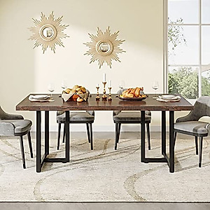 Tribesigns Dining Table Kitchen Table for 6,Farmhouse Kitchen Table for Dining Room, Industrial Rectangular Table with Steel Legs Metal Frame, Kitchen, Home Furniture (Brown)