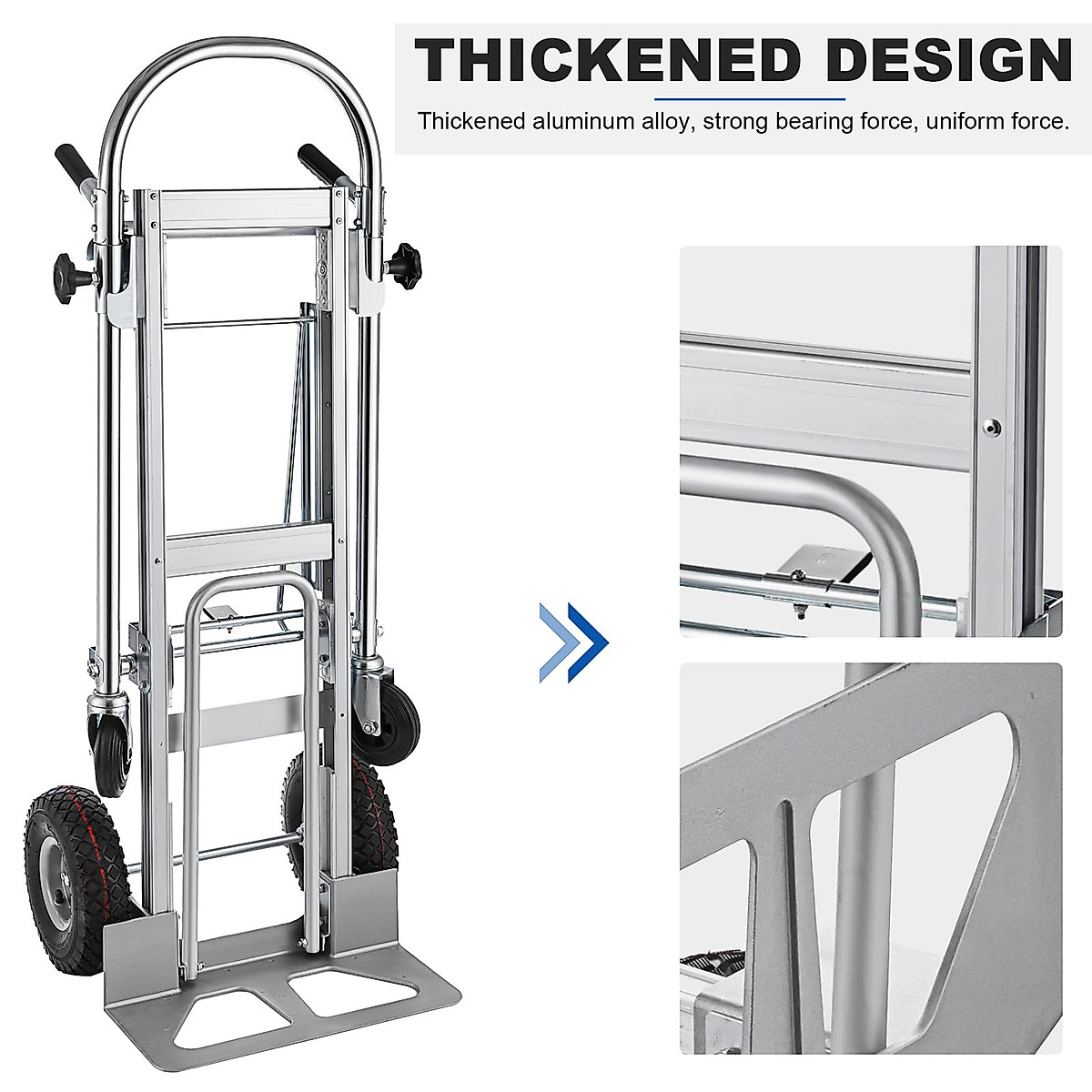 TOPDEEP 3in1 Aluminum Hand Truck,Convertible Hand Truck Dolly Large Size 1000 lb Capacity, Utility Cart Converts from Hand Truck to Platform Cart with 10" Hi Tech Rubber Wheels