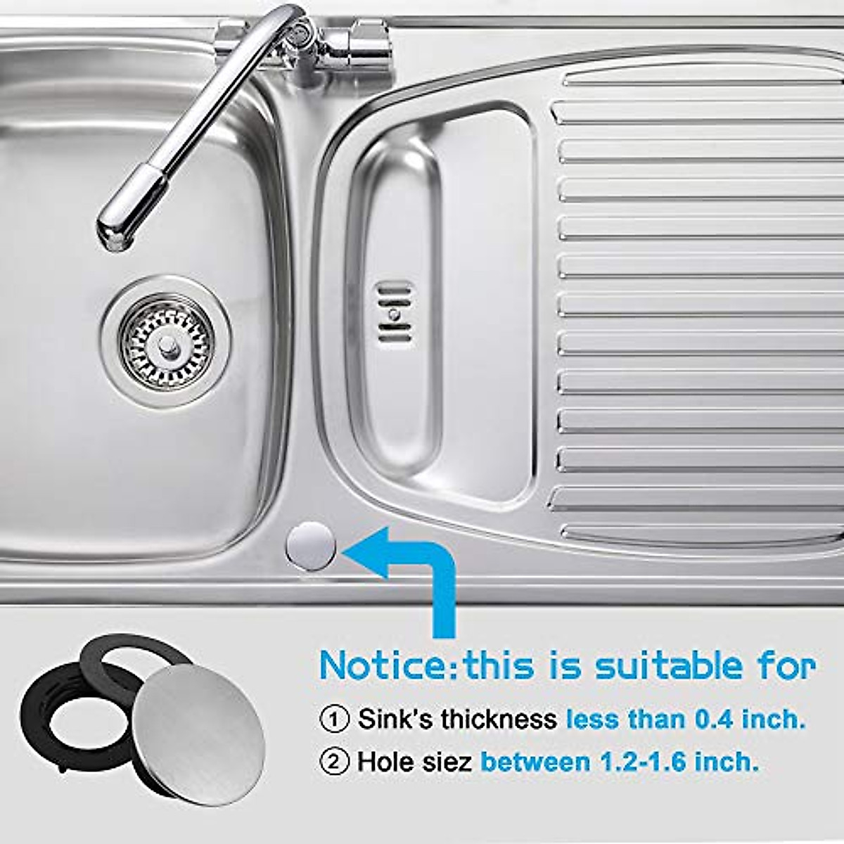 Kitchen Faucet Hole Cover Stainless Steel, Premium Sink Tap Hole Cover, Brushed Stainless Steel