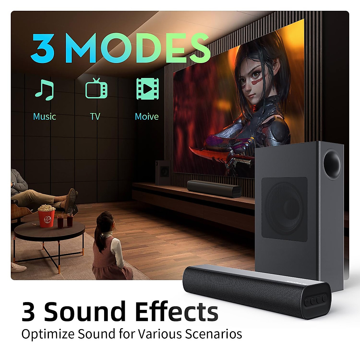 Sound Bars for TV with 100 watts Subwoofer, 16-inch Mountable Sound Bar, 2.1ch Surround Sound System for TV, Bluetooth Soundbar for TV Work with Traditional or Smart TV, Computer