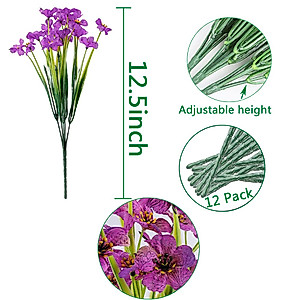 AUBEINSON 20 Bundles Artificial Flowers Outdoor UV Resistant Fake Flowers No Fade Faux Plastic Silk Flower for Outside Front Porch Planter Decoration (Purple)