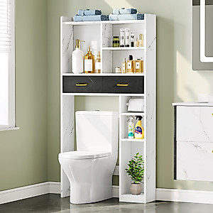 YITAHOME Over The Toilet Cabinet for Bathroom Storage, Above Toilet Storage with Drawers, Side Shelf, Tissue Reel, Over The Toilet Shelves Space Saver Cabinet for Bathroom Laundry Room, White