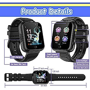 clleylise Kids Smart Watch Boys Girls,Smart Watch for Kids with 24 Games Alarm Clock Pedometer Music,Hd Camera Multifunction Touch Screen,Educational Gifts for Kids 3-14 Years Old
