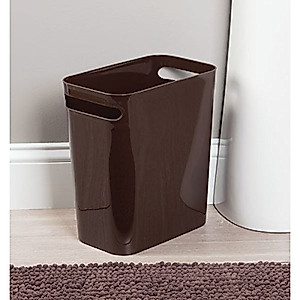 InterDesign Una Rectangular Trash Can with Handles, Waste Basket Garbage Can for Bathroom, Bedroom, Home Office, Dorm, College, 12-Inch, Dark Brown