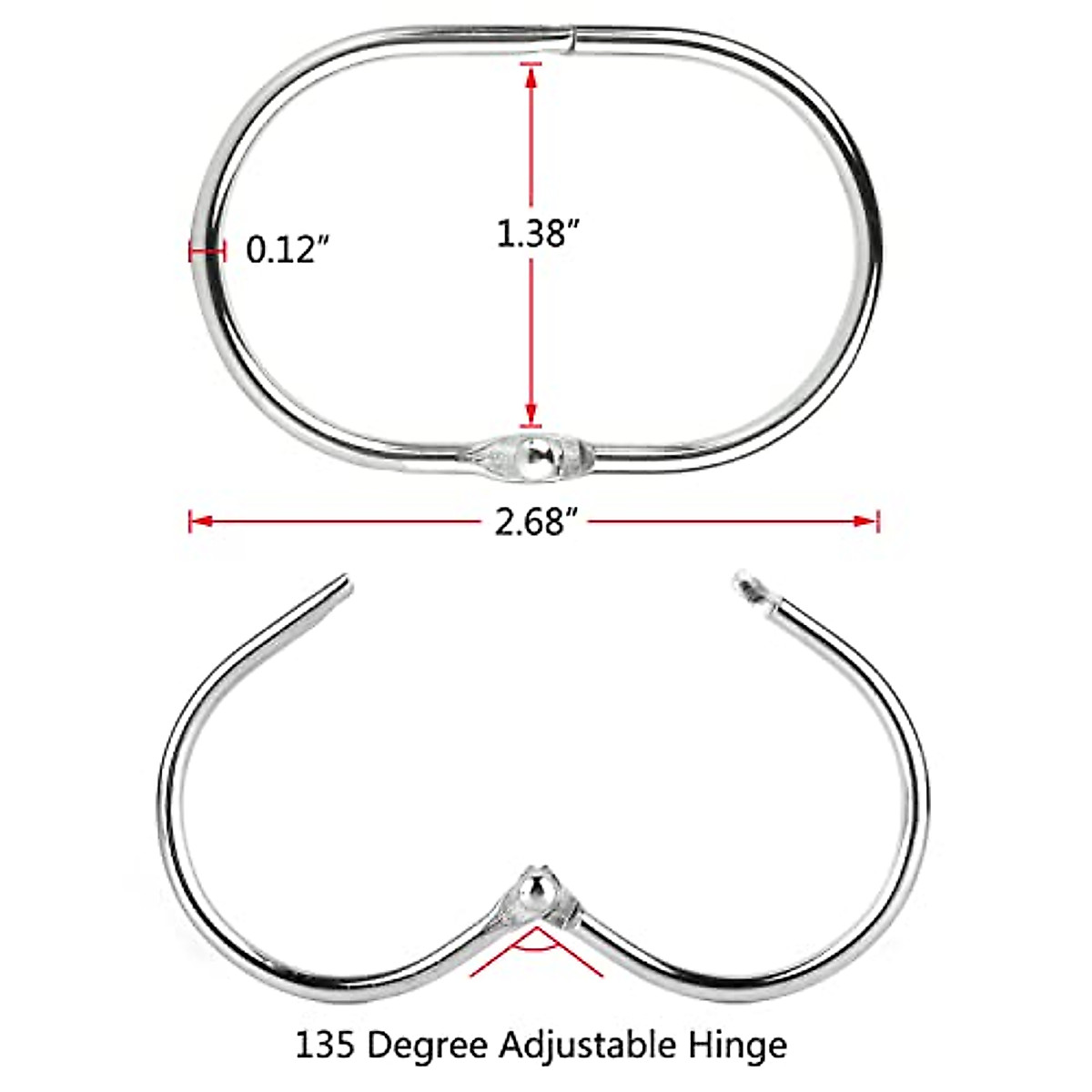 EVOOKA Shower Curtain Hooks Rings,24 Pcs Rustproof Metal Shower Hooks for Shower Curtain,Glide Smoothly Oval Shower Rings for Curtain,Shower Curtain Rings for Bathroom Shower Rod（Silver）